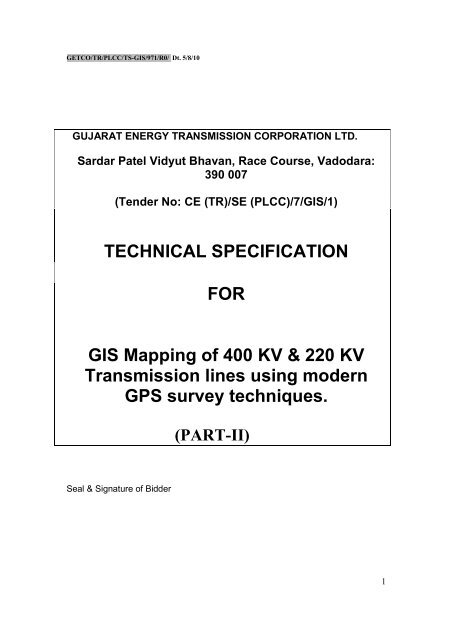 TECHNICAL SPECIFICATION FOR GIS Mapping of 400 KV - Gujarat ...