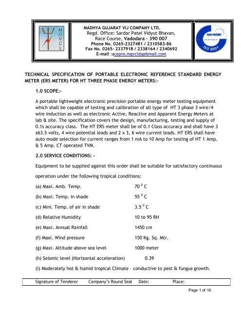Technical Specifications - Gujarat Electricity Board