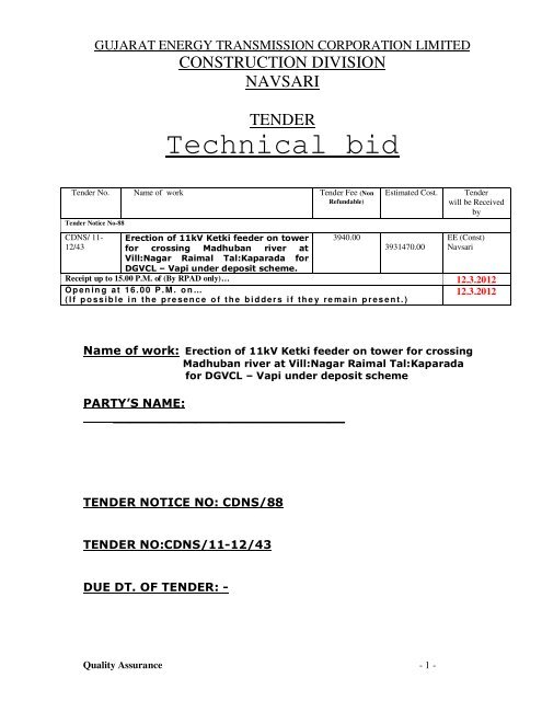 Technical bid - Gujarat Electricity Board