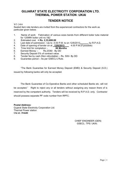 gujarat state electricity corporation ltd. thermal power station :ukai ...