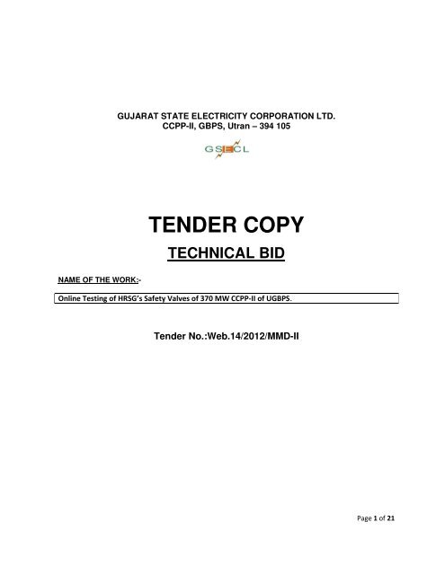 tender copy technical bid - Gujarat Electricity Board