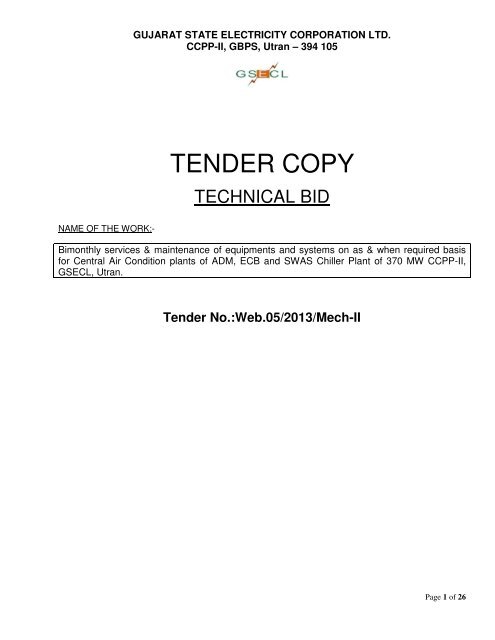 TENDER COPY - Gujarat Electricity Board
