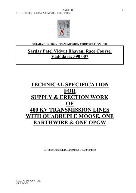 Technical bid-Part-II supply & erection of 400kV lines wo conductor