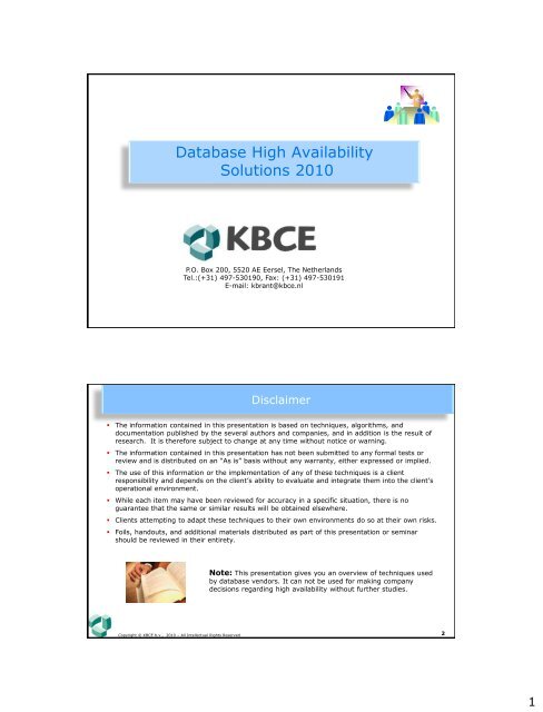 Database High Availability Solutions 2010 - GSE Belux