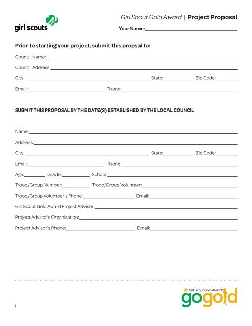 Girl Scout Gold Award | Project Proposal - Girl Scouts of the USA