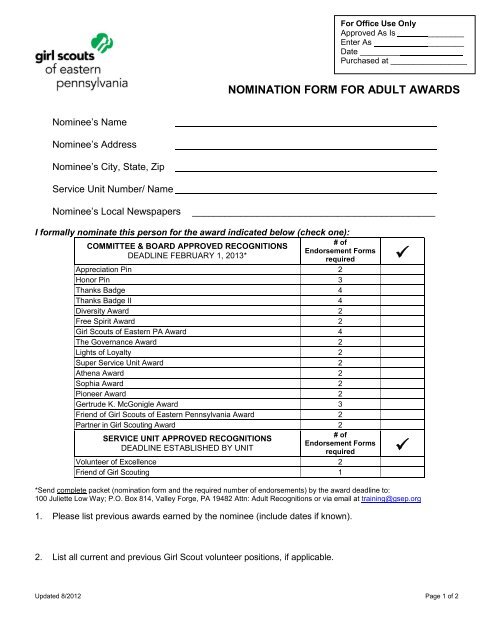 Adult Award Nomination Form - Girl Scouts of Eastern Pennsylvania