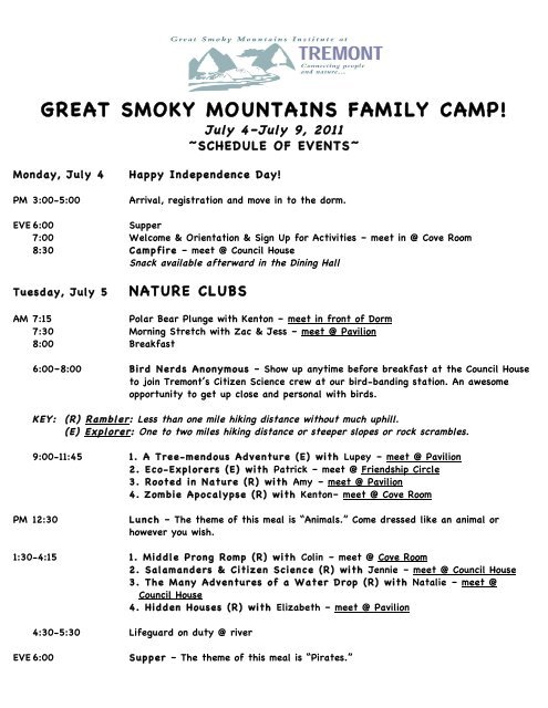 Family Camp schedule - Great Smoky Mountains Institute at Tremont