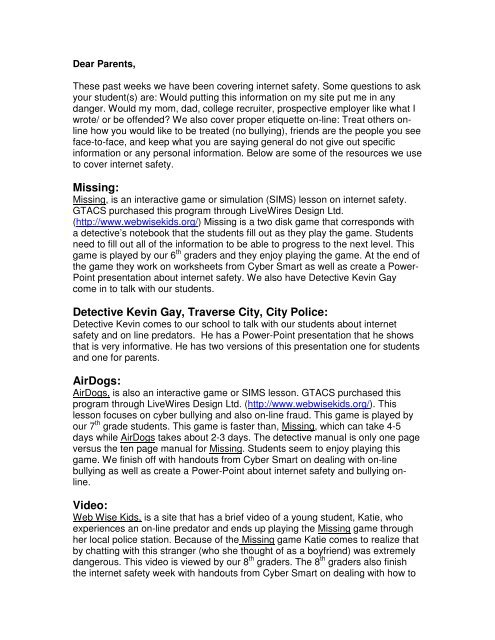 Parent Internet Safety Letter