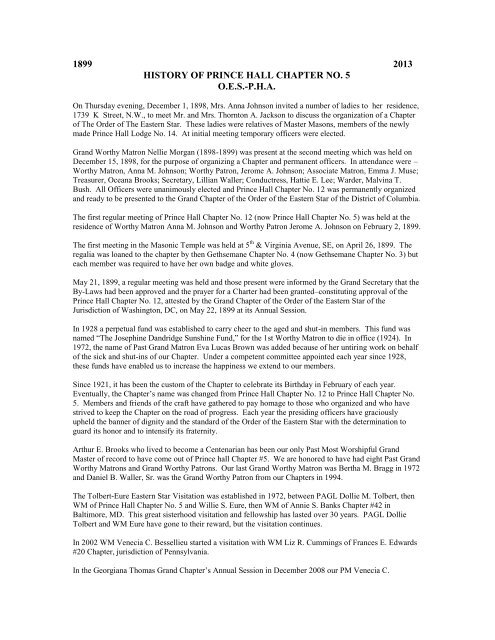 1899 2013 history of prince hall chapter no. 5 oes-pha - GTGC.org