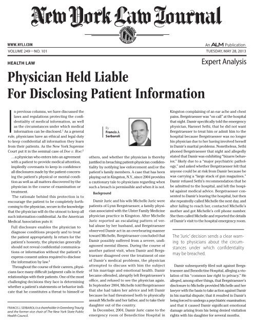 Physician Held Liable For Disclosing Patient Information