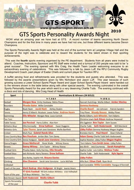 gts sport 2010 - Great Torrington School
