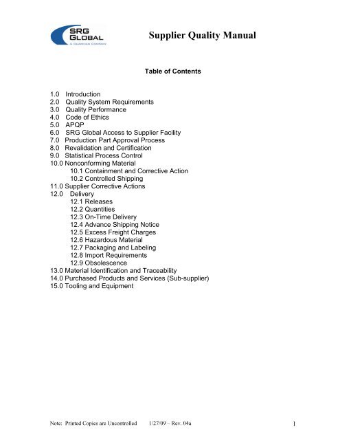 Supplier Quality Manual