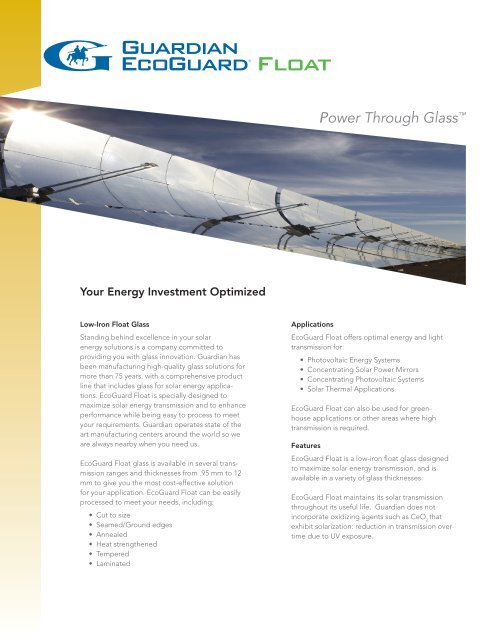 EcoGuard Float data sheet PDF - Guardian Industries