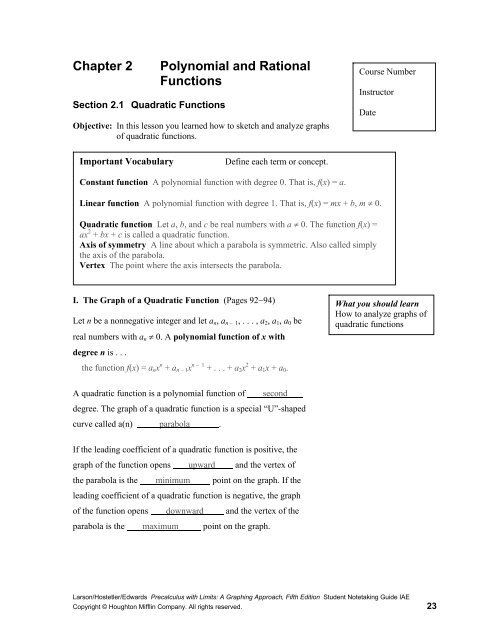 Chapter 2 Polynomial And Rational Functions 