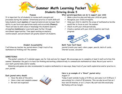 Summer Math Learning Packet