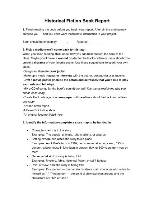 Historical Fiction Book Report - Guilford Public Schools