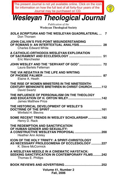 Wesleyan Theological Journal - The Wesley Center Online ...