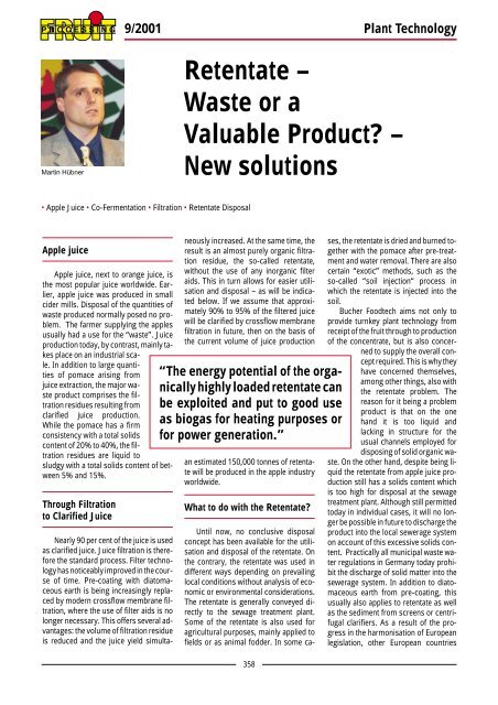 Retentate â Waste or a Valuable Product ... - Bucher Unipektin AG