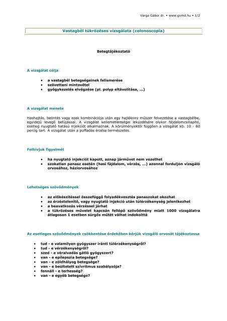 Vastagbél tükrözés (colonoscopia) előkészítése - Varga Gábor dr.