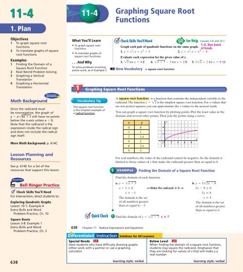 Square Root Function Examples