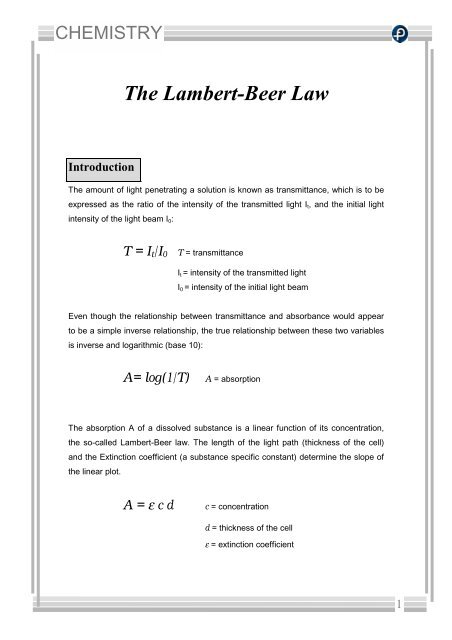 The Lambert-Beer Law Introduction