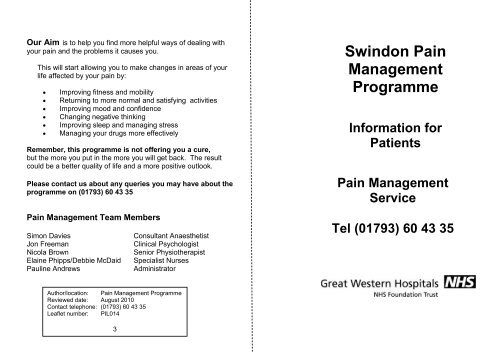 Pain Management Programme leaflet