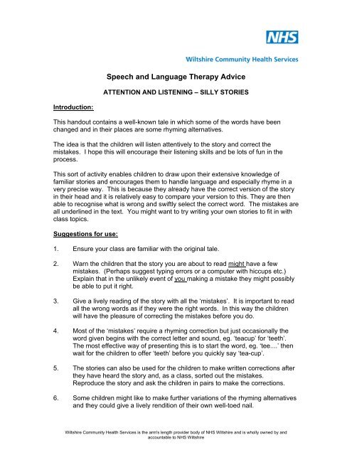 Attention and Listening - Silly Stories