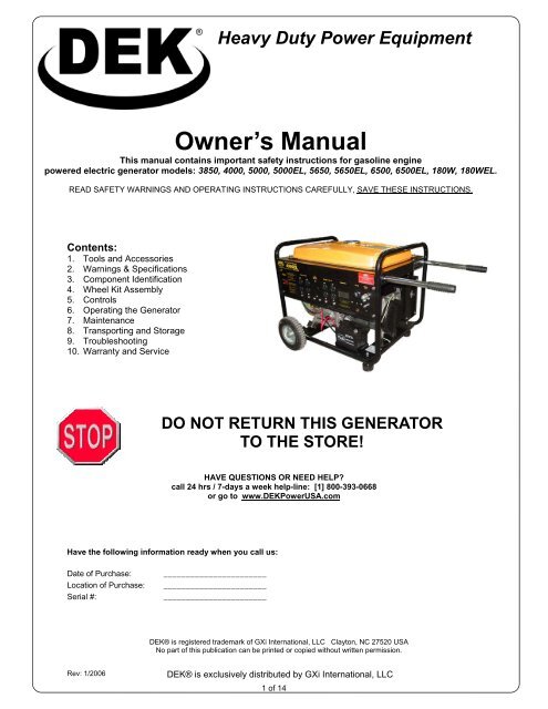Generator Owner's Manual 1-16-2006.pub - GXi Outdoor Power