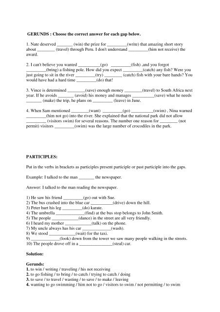 Gerund And Participle Worksheet Pdf