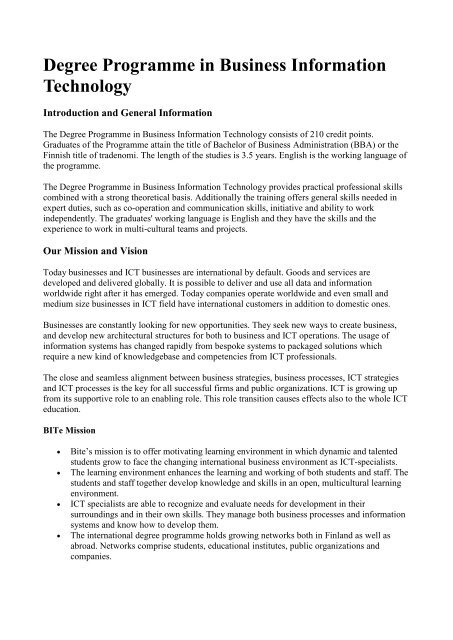 Degree Programme in Business Information Technology