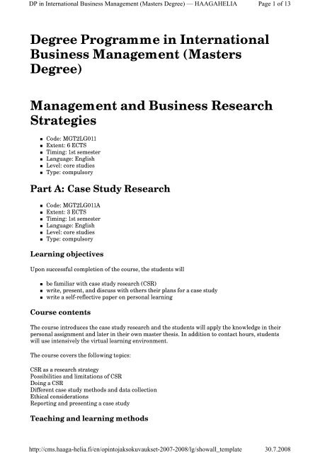 Degree Programme in International Business Management (Masters ...