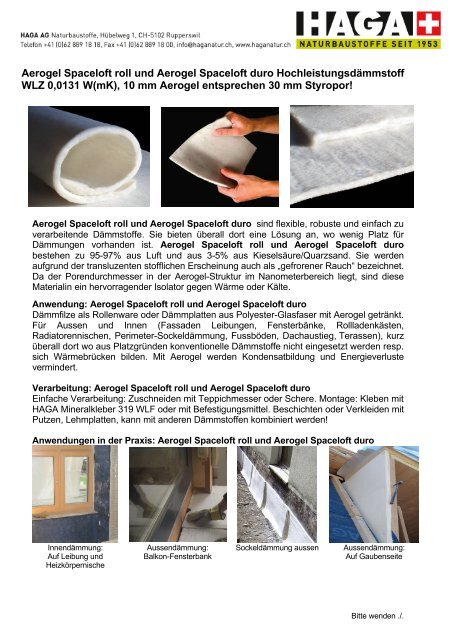 Aerogel Spaceloft roll und Aerogel Spaceloft duro ... - Haga