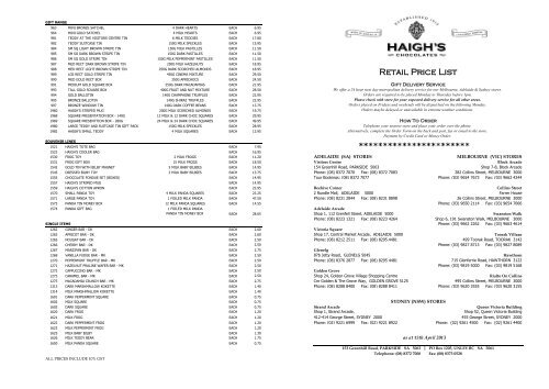 Retail Price List - Haigh's Chocolates