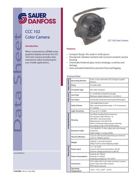 CCC102 Camera Data Sheet (PDF 1 MB) - Sauer-Danfoss