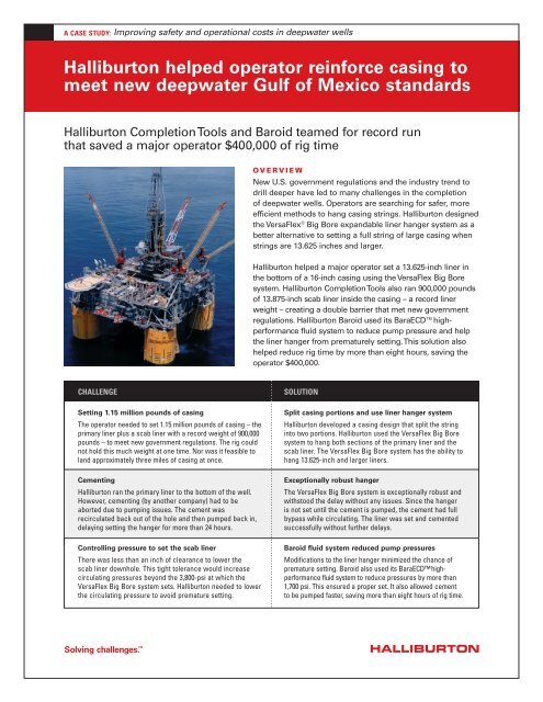 Halliburton helped operator reinforce casing to meet new deepwater ...