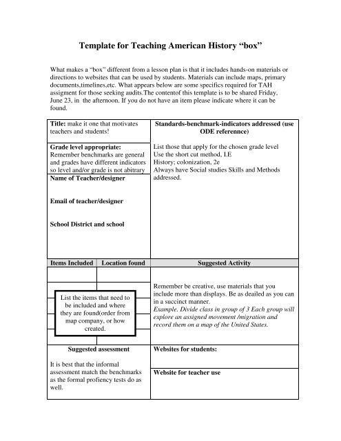 History in a Box Template (PDF)