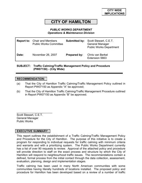 Traffic Calming/Traffic Management Policy and ... - City of Hamilton