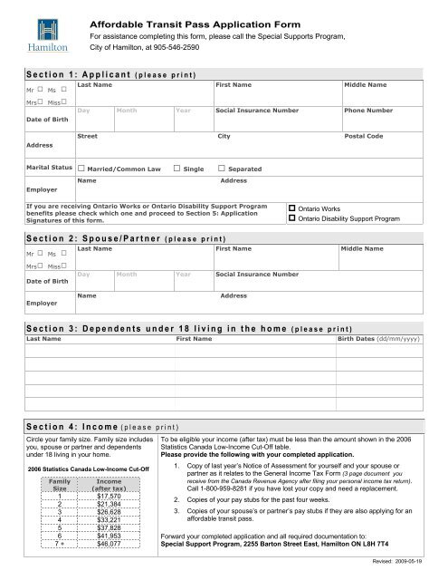 Affordable Transit Pass Application Form - City of Hamilton