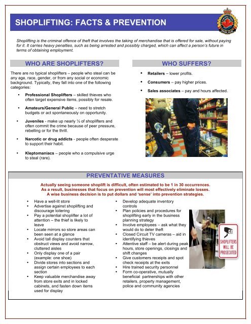 SHOPLIFTING: FACTS & PREVENTION - Hamilton Police Services