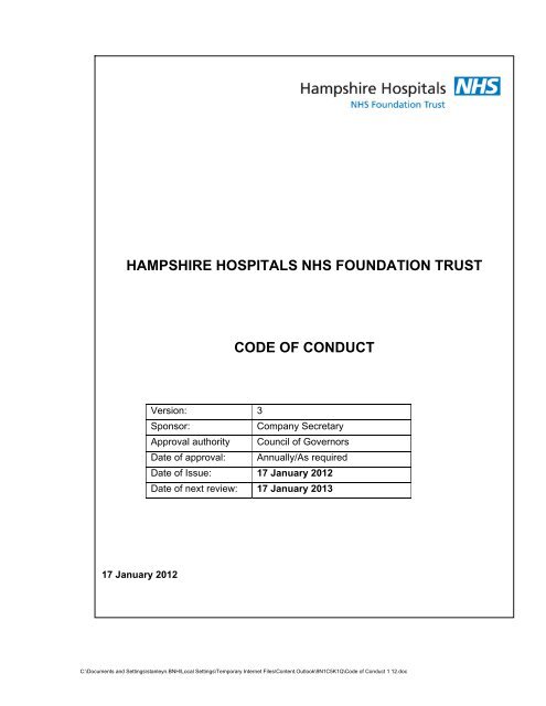 Code of Conduct - Hampshire Hospitals NHS Foundation Trust