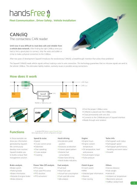 Squarell CANcliQ specification sheet - Handsfree