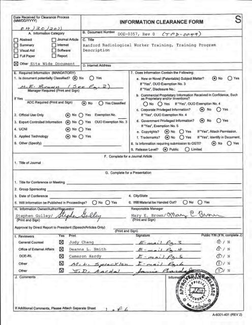 DOE-0357, Hanford Radiological Worker Training ... - Hanford Site