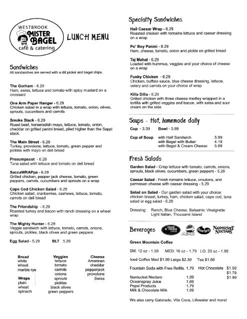 'i;'!'35"{'§iREL LUNCH menu - Mister Bagel Westbrook