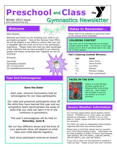 Preschool Newsletter - Hanover YMCA