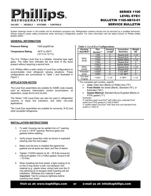 Series 1100 Level Eyes - H. A. Phillips & Co.