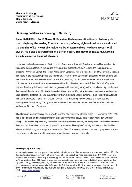 Hapimag celebrates opening in Salzburg