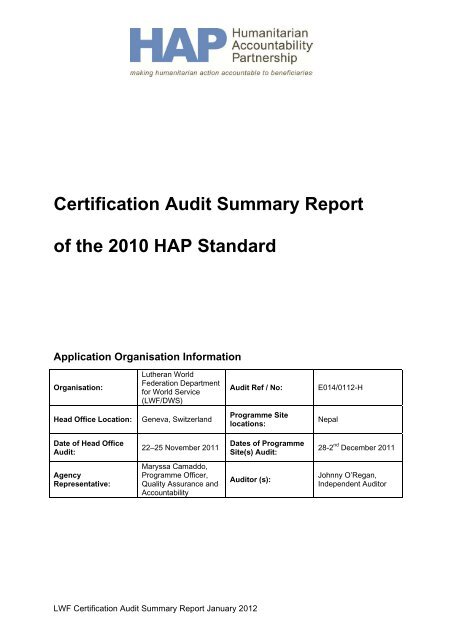 Audit Summary Report LWF - HAP International