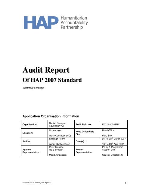(DRC) Summary Audit Report - HAP International