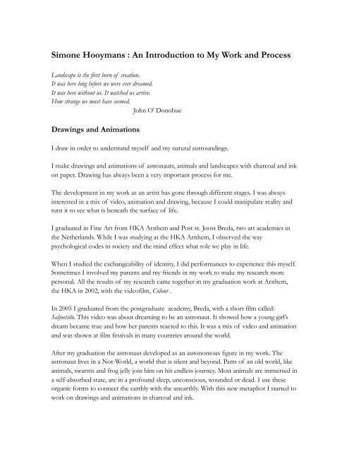 Simone Hooymans : An Introduction to My Work and Process