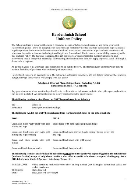 Hardenhuish School Uniform Policy